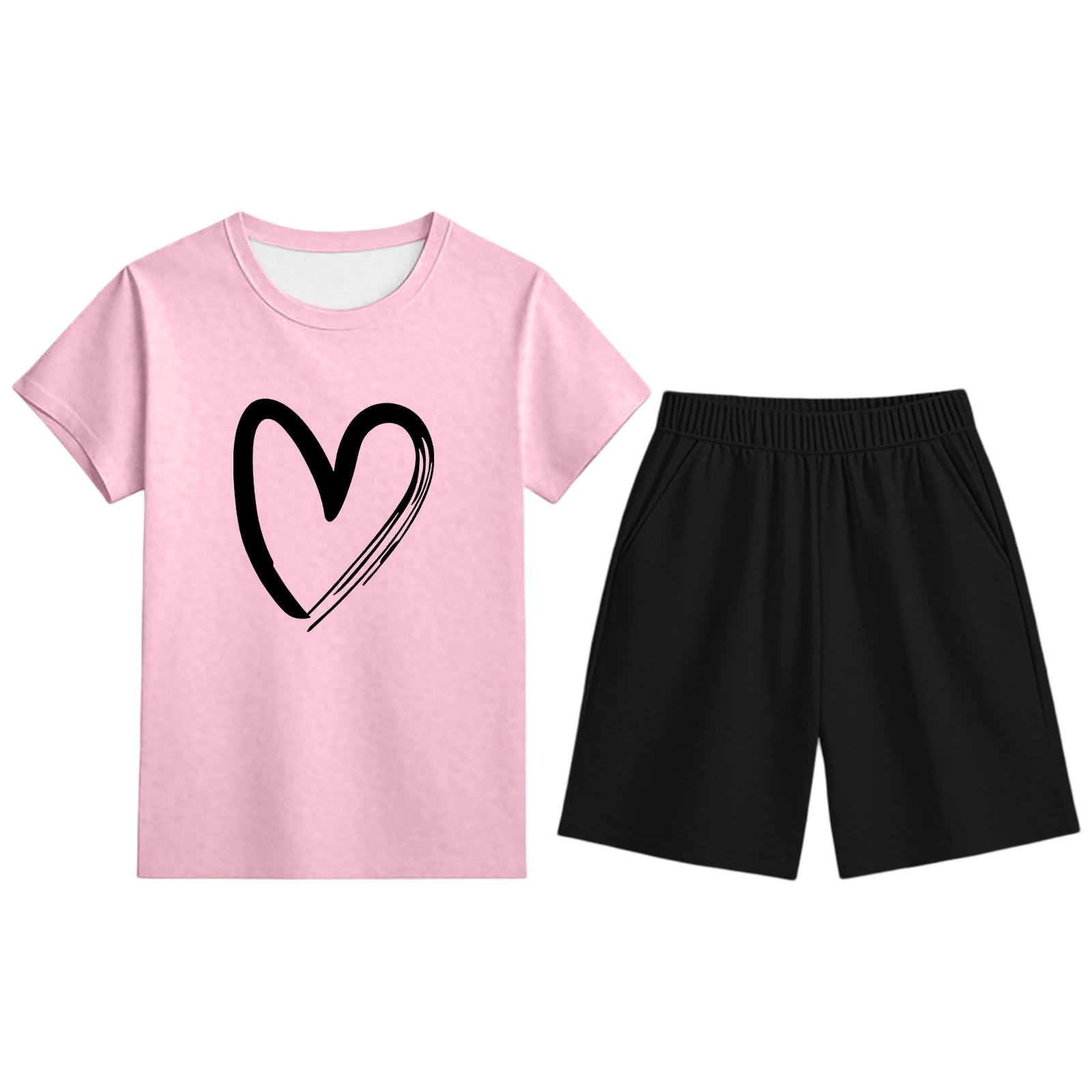 CAIXIA Girls cotton summer short set Girls Heart Print Casual Outfit ...