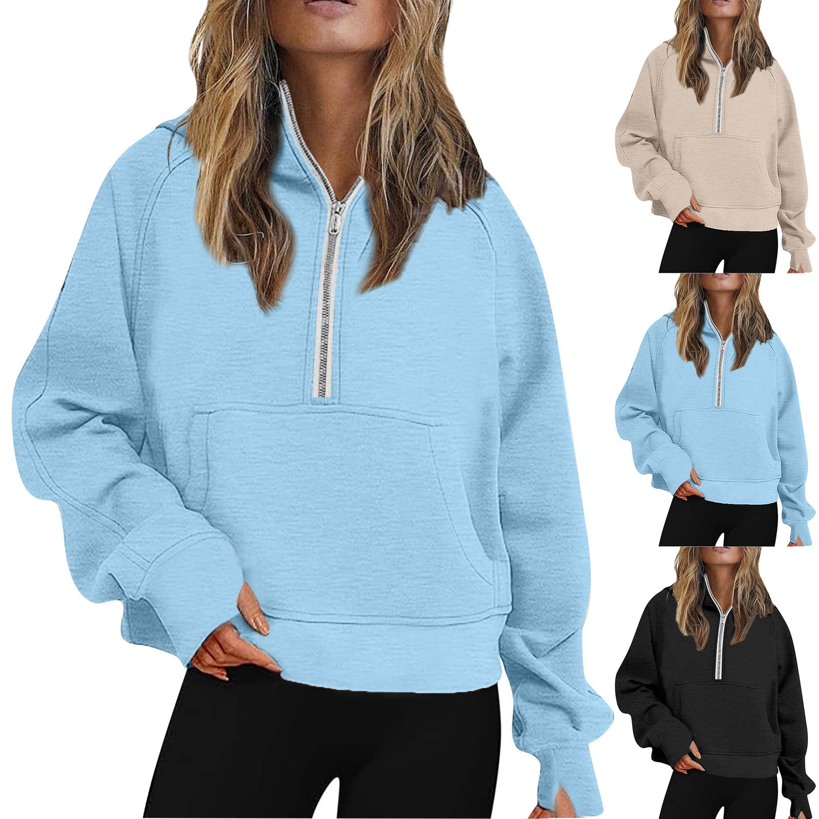 CAIXIA Half Zip Pullover Hoodie for Women Casual High Neck Sweatshirt ...