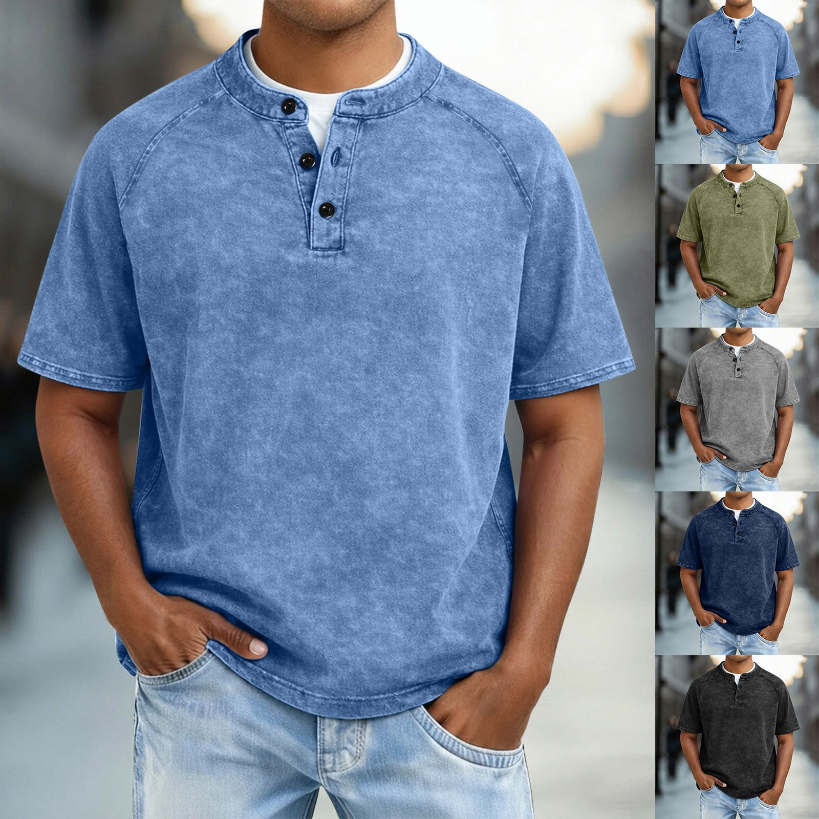 CAIXIA Henley Shirts for Men Women Short Sleeve Washed T Shirts Vintage ...