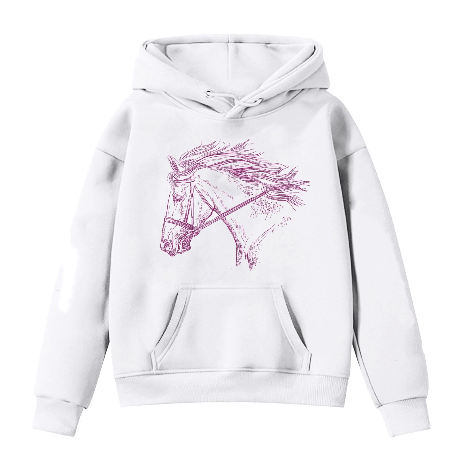 CAIXIA Hoodies For Girls 12-14,Kids Horse Print Long Sleeve Hoodies,13-14 Years,White - Walmart.com