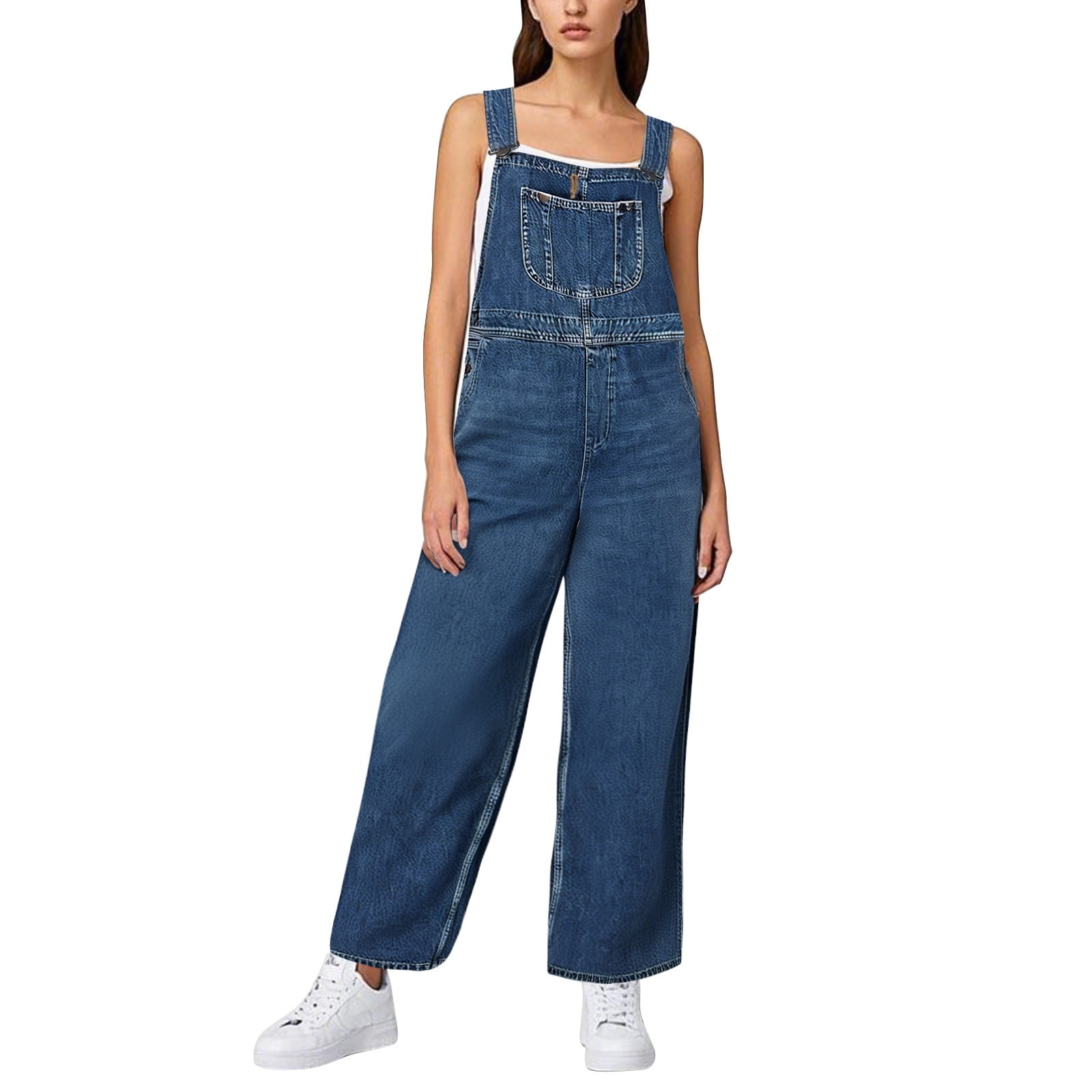 CAIXIA Jean Overalls for Women Straight Leg Wash Stitch Detail Stretchy ...