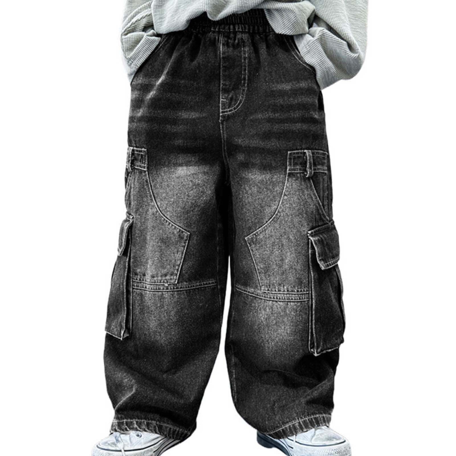 CAIXIA Jeans For Boys Irregular Sutures Y2K Baggy Jeans,Boys Cargo Trousers Fully Elastic Waist ...