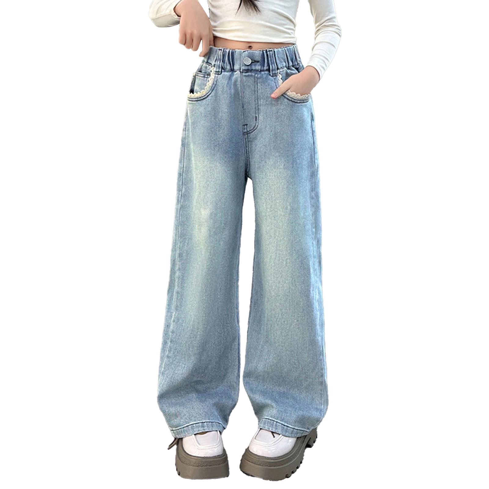CAIXIA Jeans For Girls,Girls Lace Trim Pants Casual Comfortable ...
