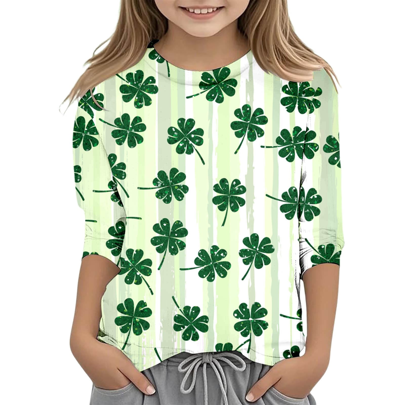 CAIXIA Kids Shirts 3/4 Sleeve Cotton T-Shirt Saint Patricks Day Lucky ...