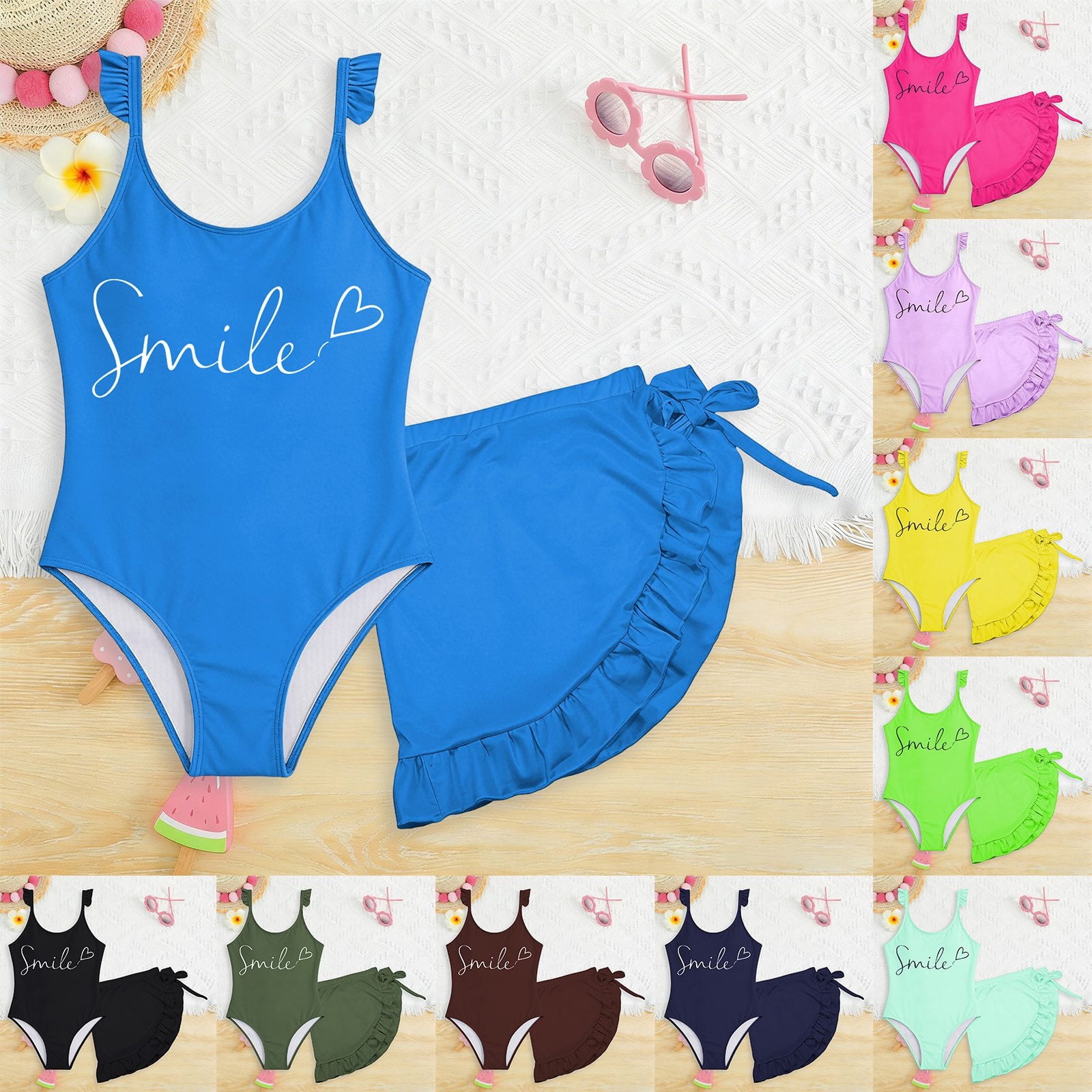 CAIXIA Kids Swimsuits Girls 6-7 Casual Color Block Stretchable Fabric ...