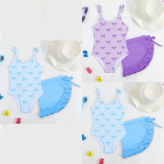 CAIXIA Kids Swimsuits with Shorts Ruffle Floral Print Soft Upf 50+ Uv ...