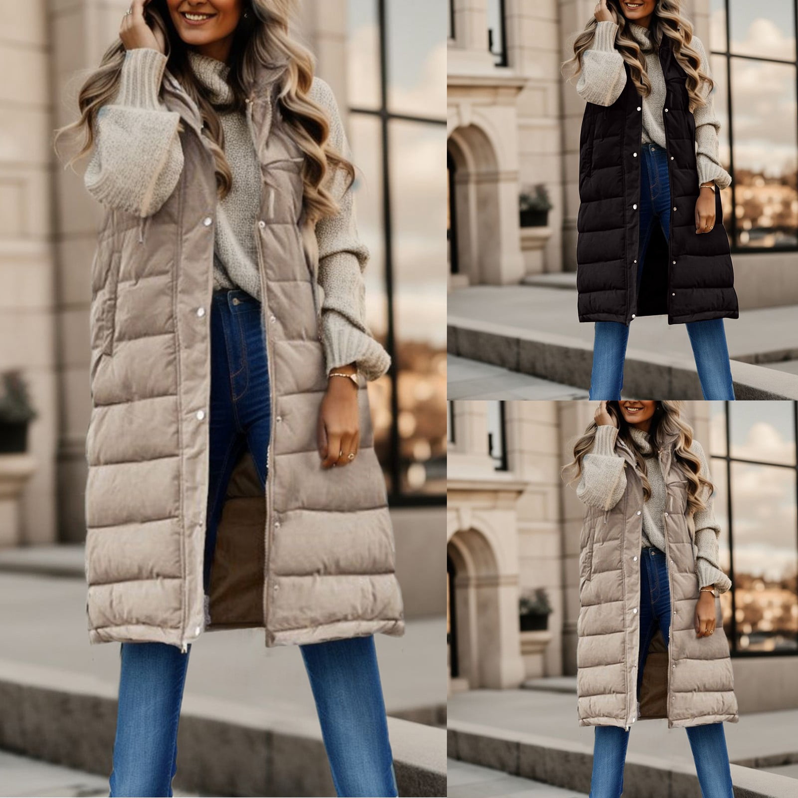 CAIXIA Long Puffer Vest Women Sleeveless Lightweight Puffer Hooded ...