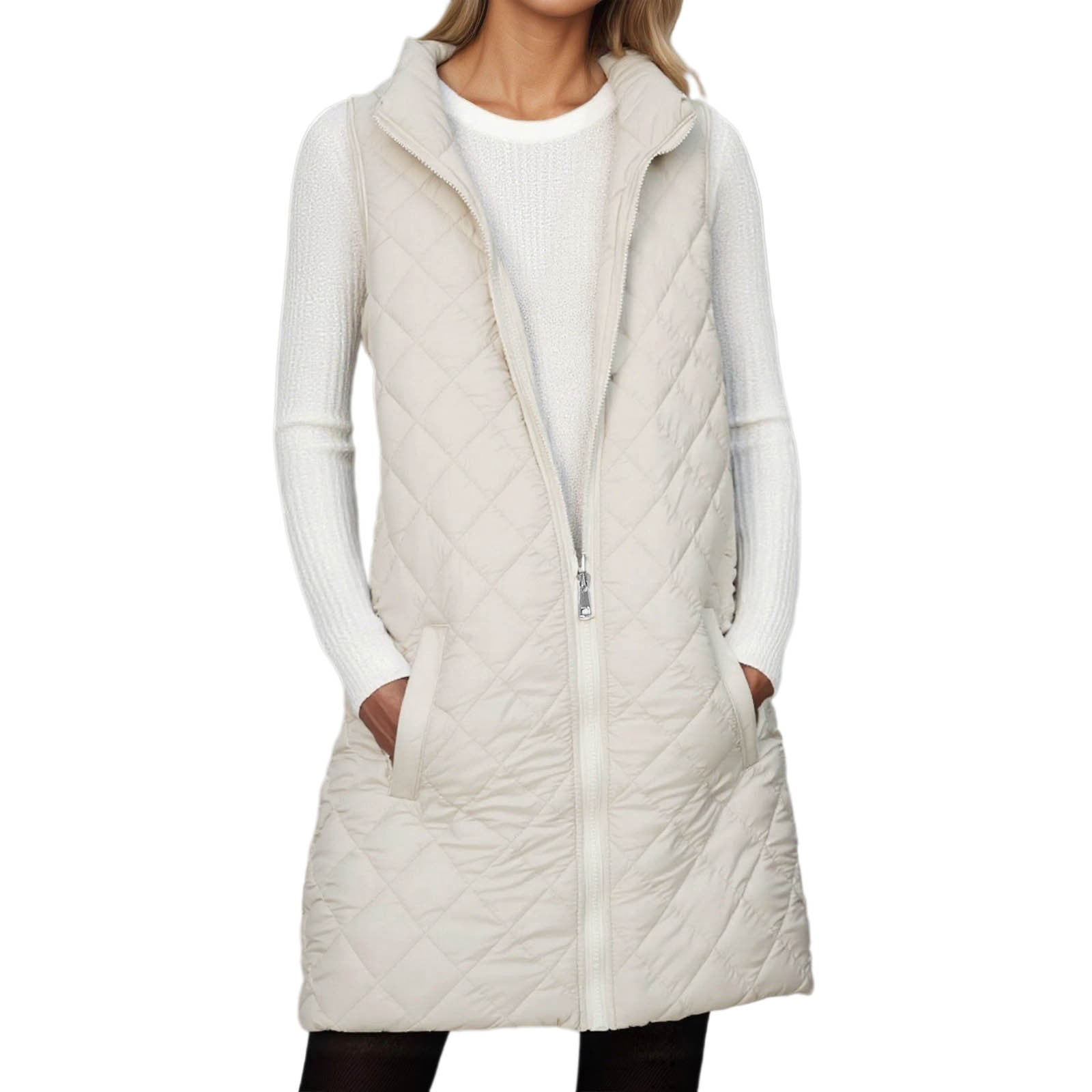 CAIXIA Long Puffer Vest for Women Winter Lightweight Down Vest Black ...