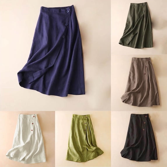 CAIXIA Maxi Skirts for Women Cotton Linen A Line High Waist Long Plaid ...