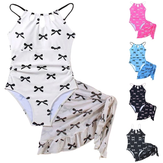 CAIXIA One Piece Swimsuit for Girls 7-8 Ruffle Hem Tropical Quick ...