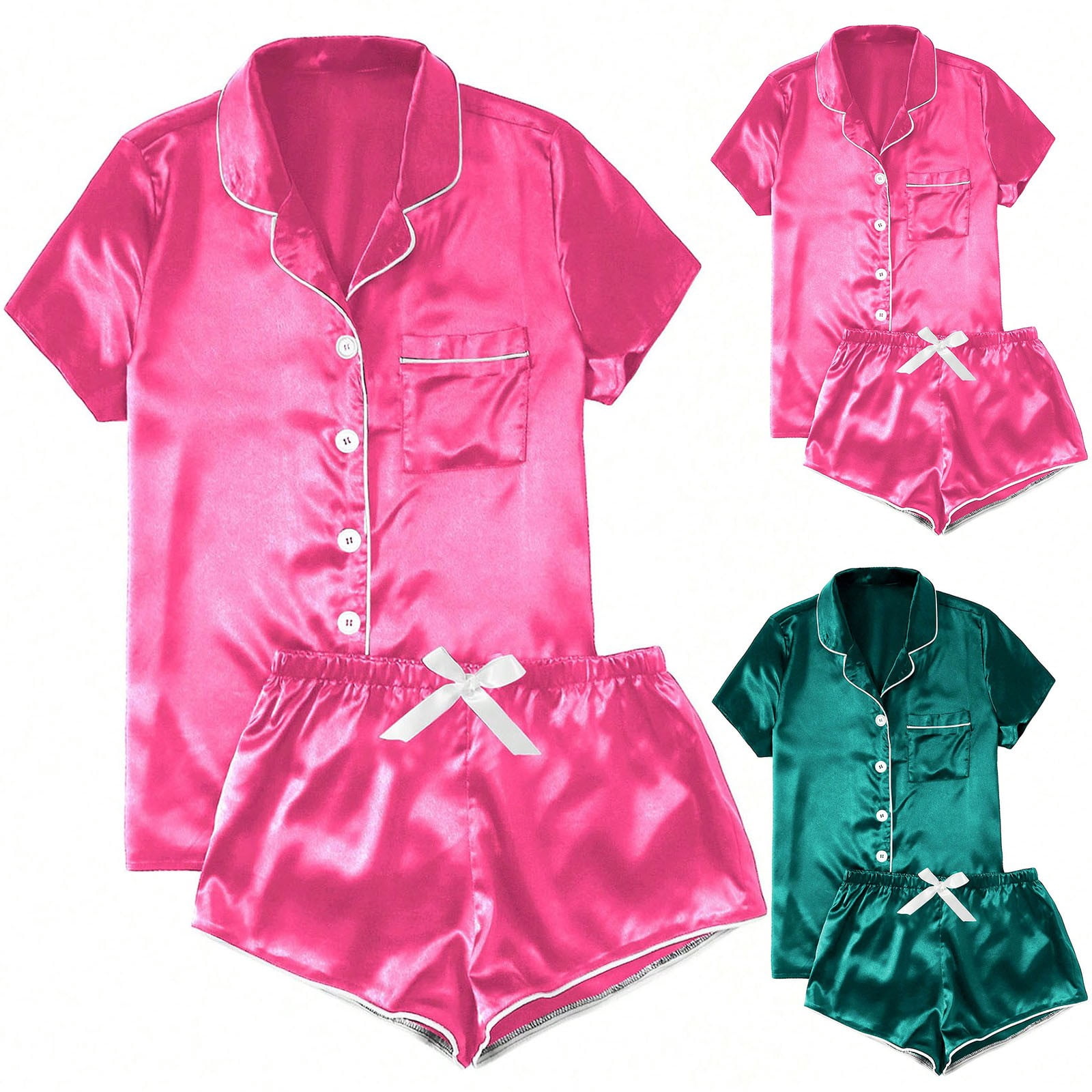 CAIXIA Pajamas for Women Button Down 2 Piece Silk Pjs Cute Comfy Short ...