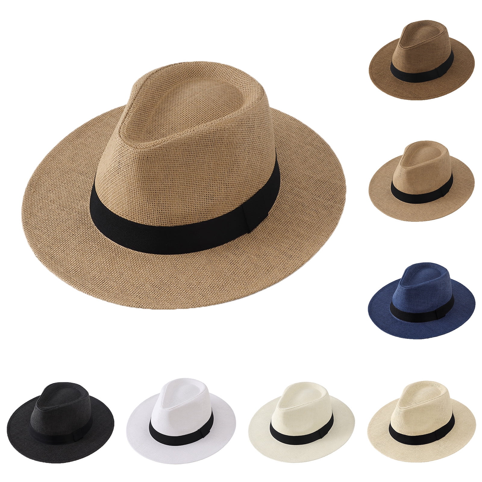 CAIXIA Panama Hat Sun Hats for Men Women Wide Brim Fedora Straw Beach ...