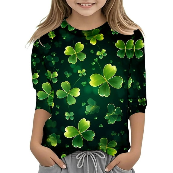 CAIXIA Saint Pattys Day Girl Shirts Size 8 3/4 Sleeve T Shirts Shamrock ...