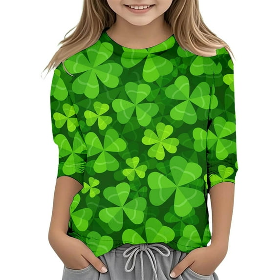 CAIXIA Saint Pattys Day Kids Shirts 4-8 3/4 Length Sleeve Cotton T ...