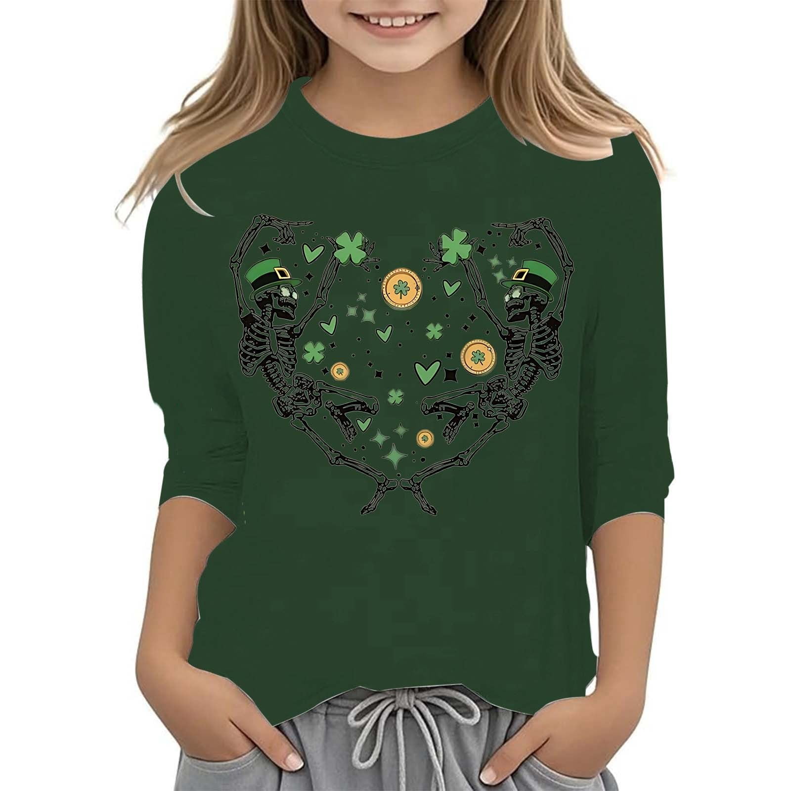 CAIXIA Saint Pattys Day Kids Shirts Girls 3/4 Length Sleeve T Shirts ...