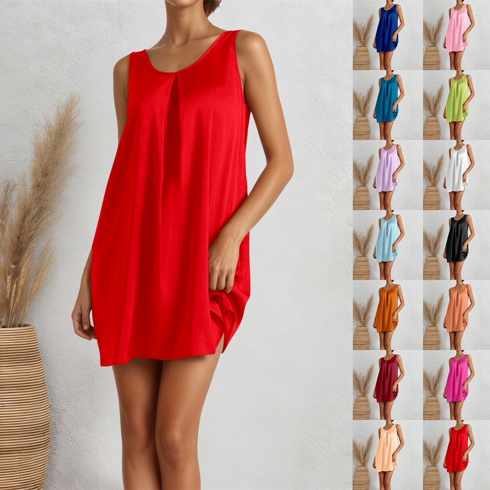 CAIXIA Satin Dress Womens Summer Casual Beach Mini Dress 2026 ...