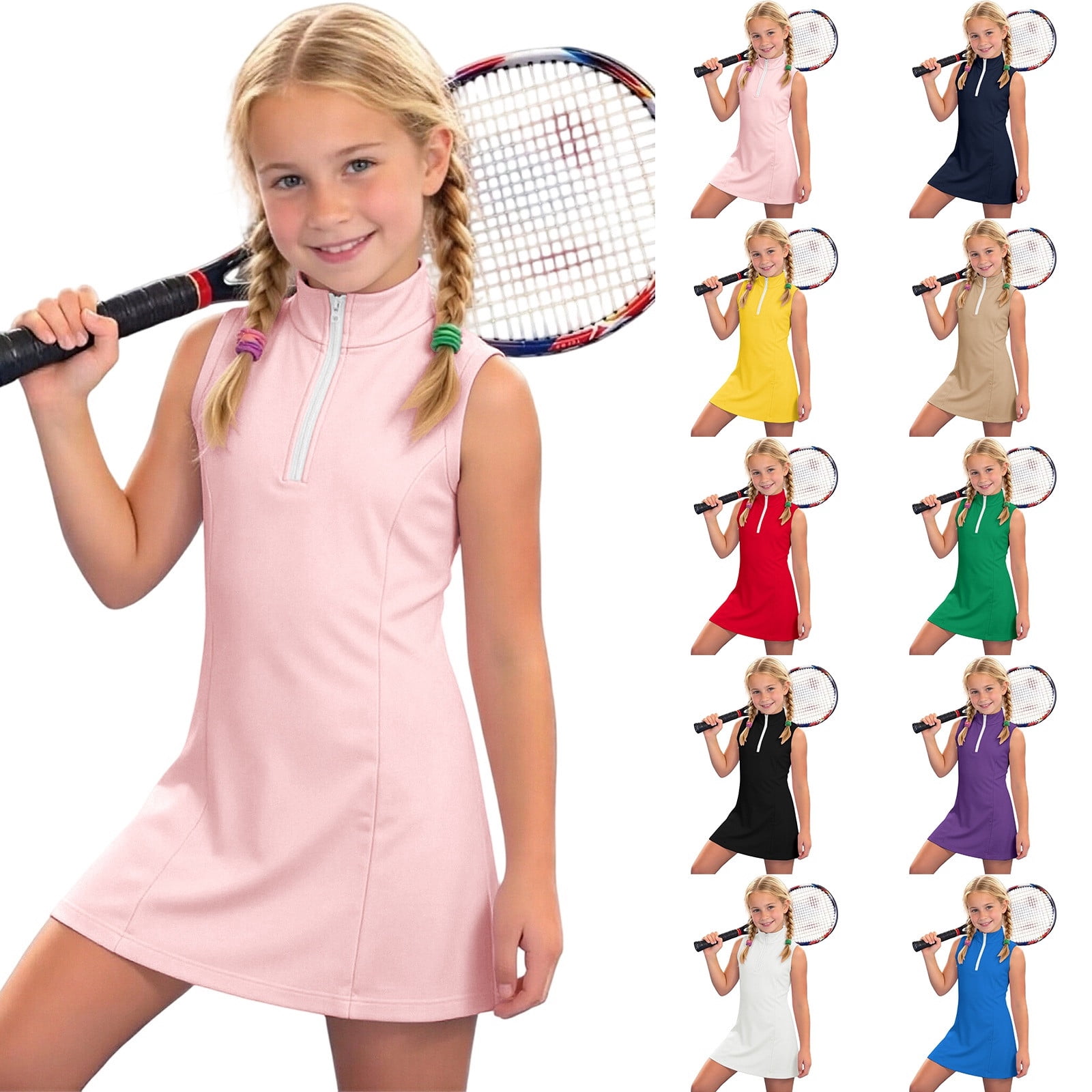 CAIXIA Sleeveless Girls Athletic Dress Kids Tennis Dress Stand-Up ...