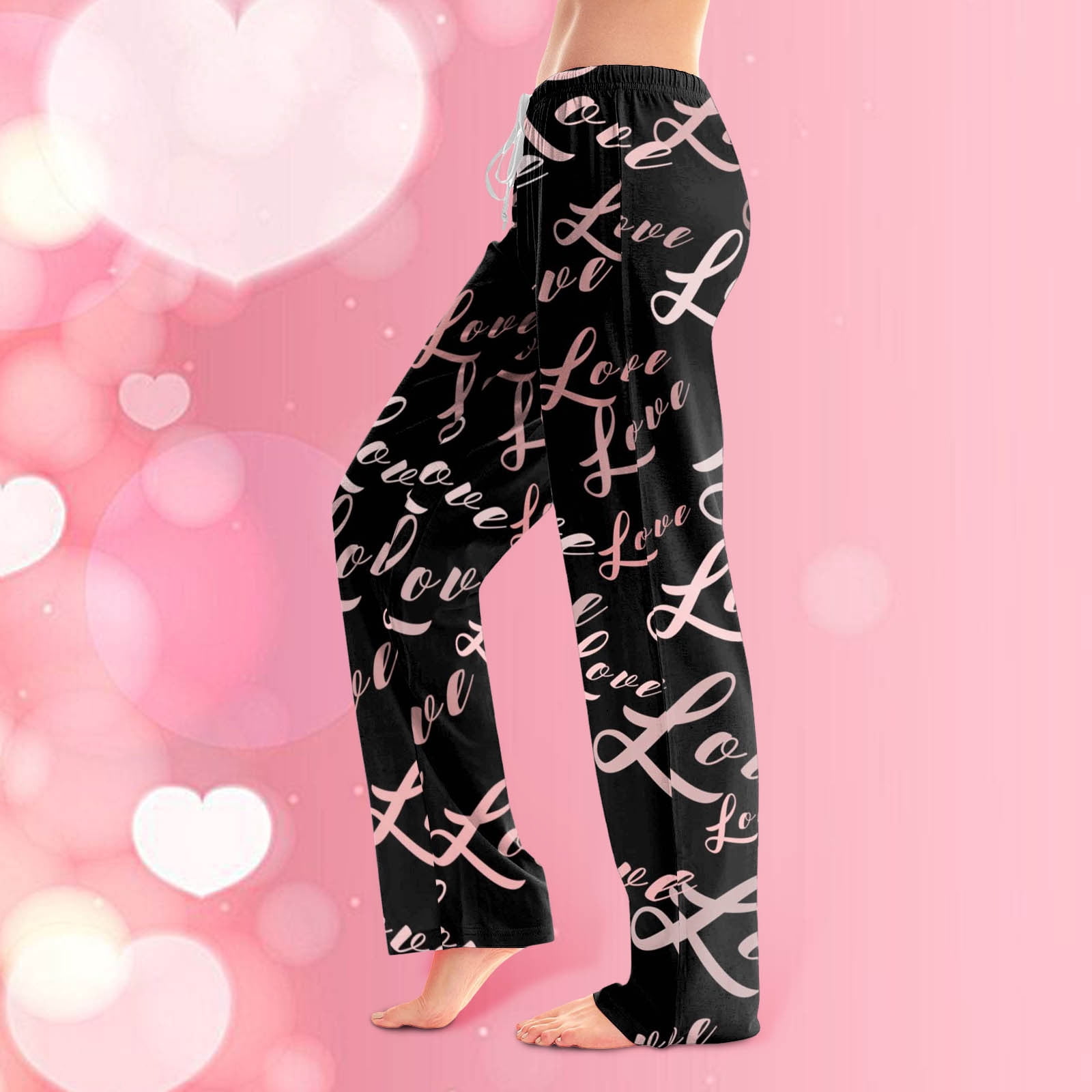 CAIXIA Soft Pajama Pants for Women Pink Bow Heart Trendy Printed Slacks ...