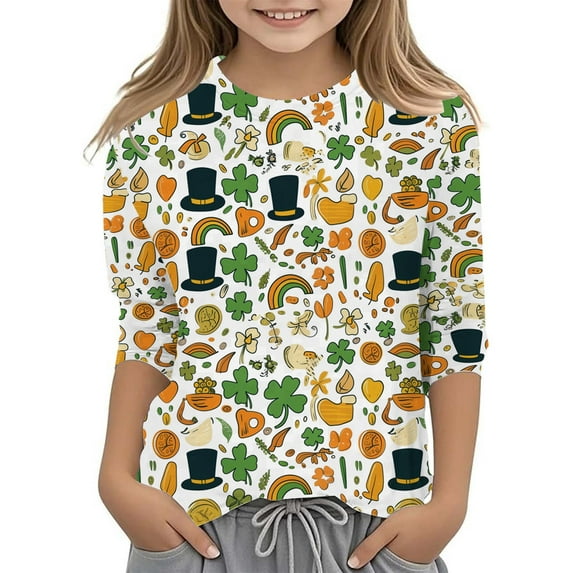 CAIXIA St. Patrick's Day Girl Shirts Size 6 3/4 Sleeve T Shirts Clover ...
