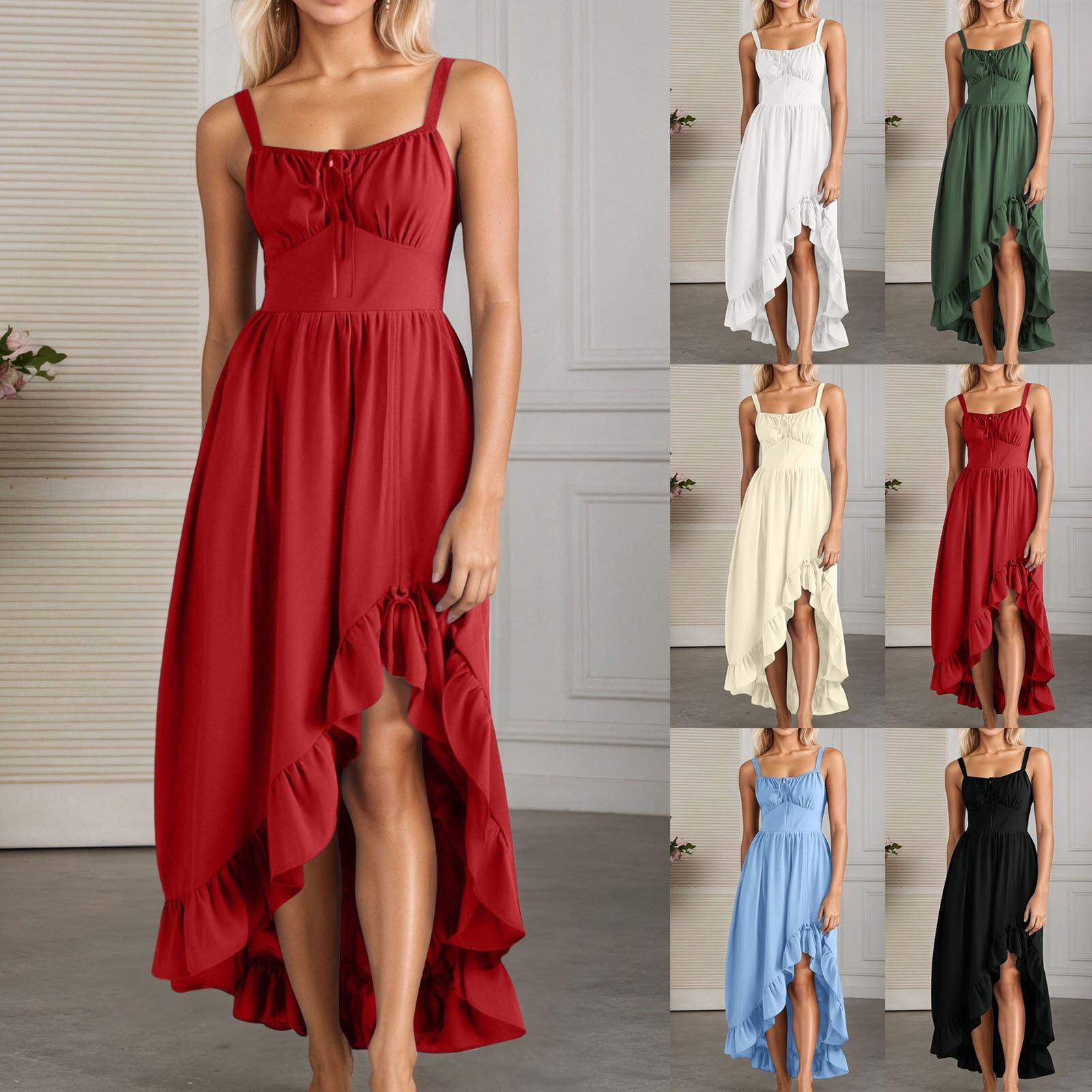 CAIXIA Summer Dresses for Women 2026 Spaghetti Strap Sleeveless Boho ...