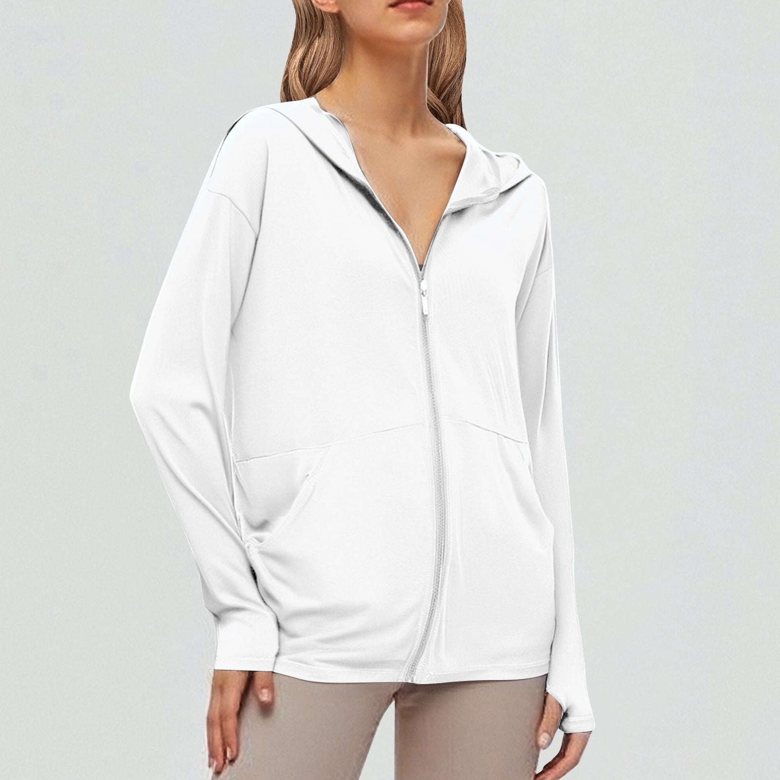 CAIXIA Sun Hoodie for Women Full Zip Long Sleeve Hooded Sun Shirts ...