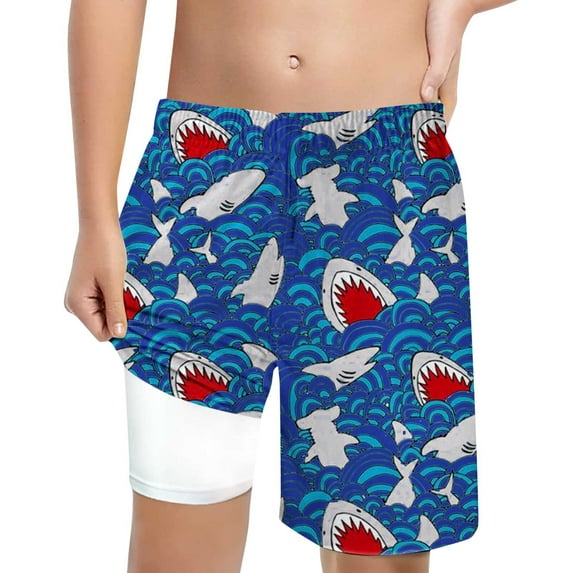 CAIXIA Swim Shorts for Teens Kids with Compression Liner Cargo Pocket ...