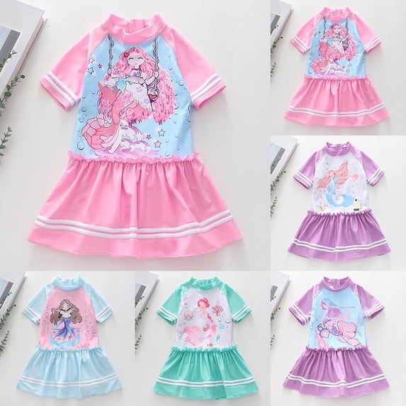 CAIXIA Swimsuit for Girls 6-7 Ruffled Styles Solid Color Stretchable ...