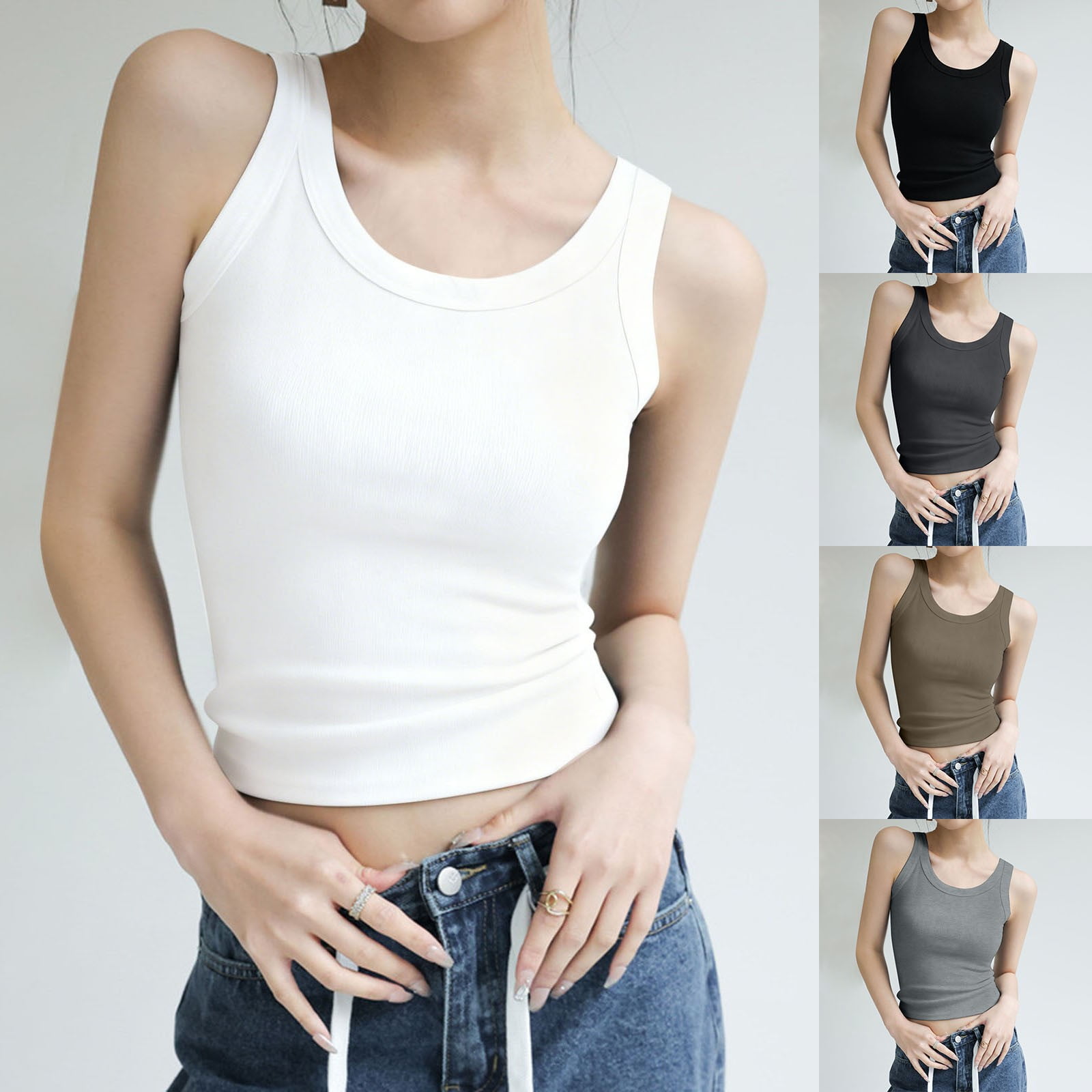 CAIXIA Tank Tops with Built In Bras Tummy Control V Neck Casual ...