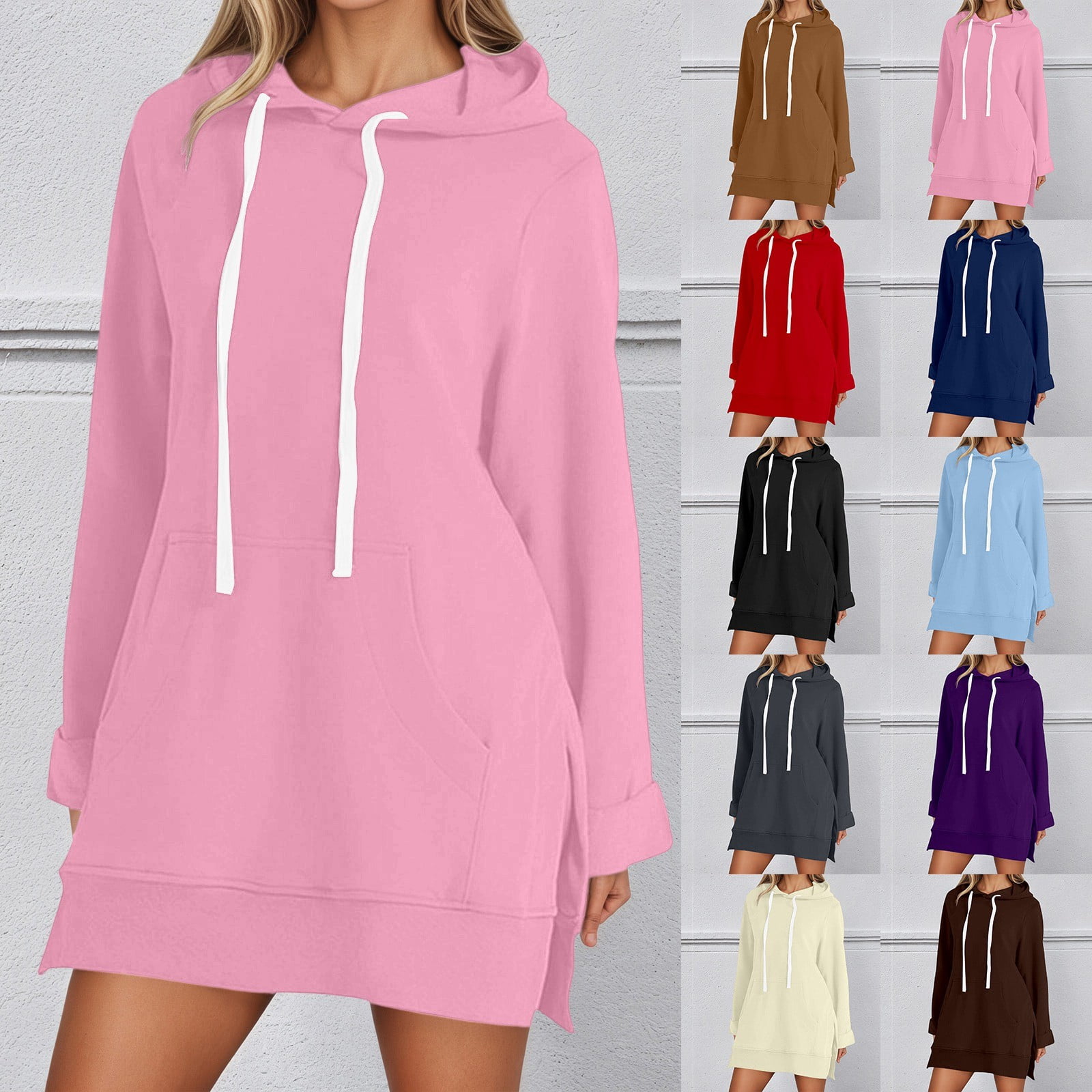 CAIXIA The Warmy Oversized Hoodie Dress Casual Long Sleeve Split Hem ...