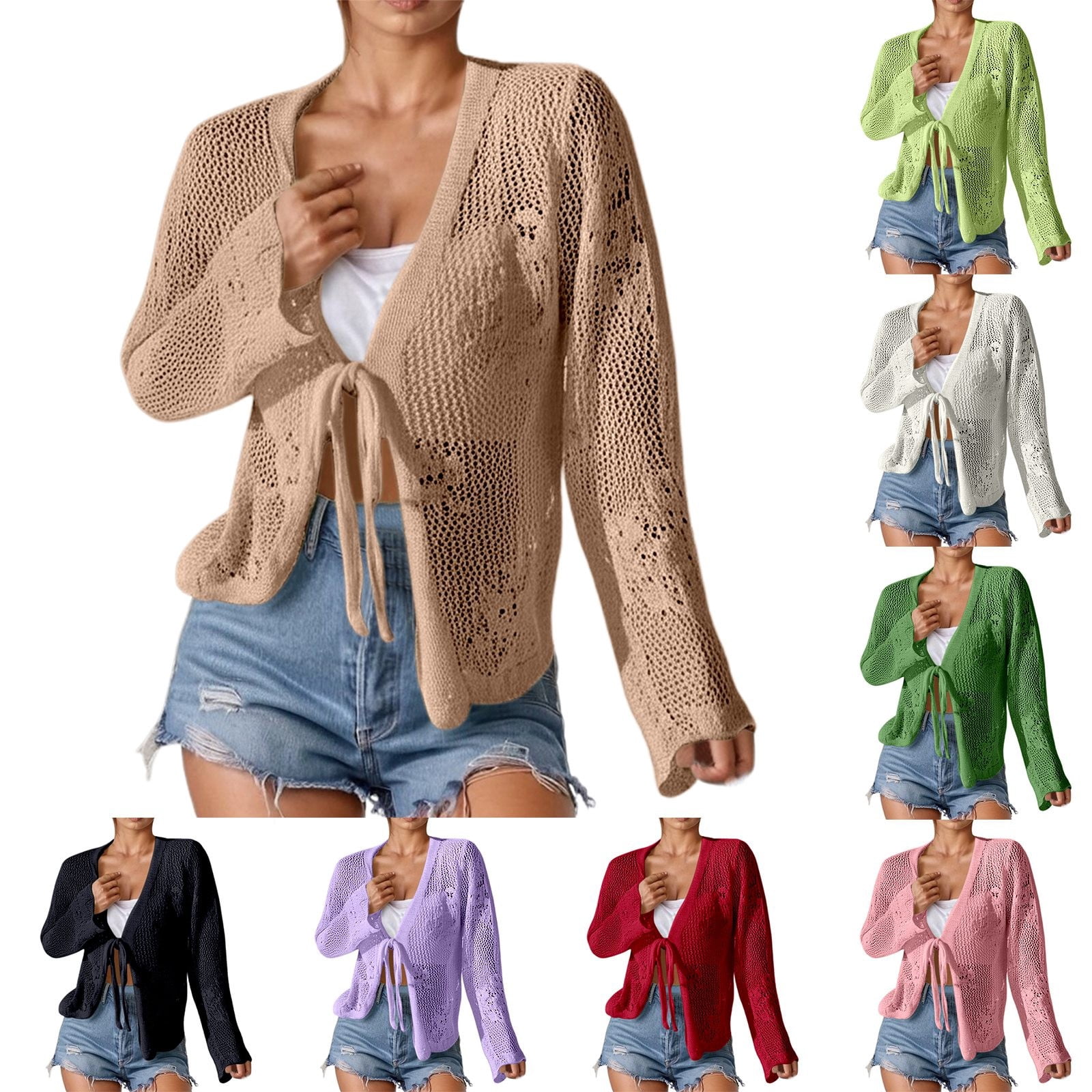 CAIXIA Thin Cardigans For Women Lightweight Summer Knit Cutout Design ...