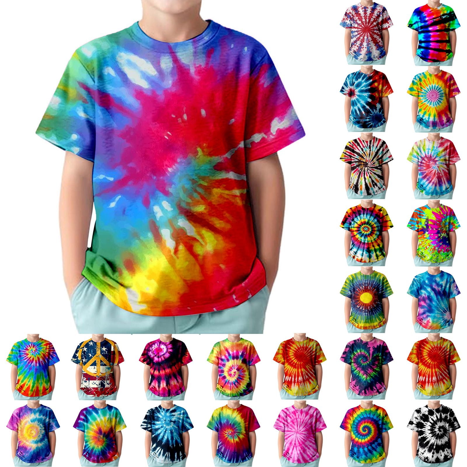 CAIXIA Tie Dye Shirt Kids Boys Girls Tie Dye Shirt Size 4-14 Kids Girl ...