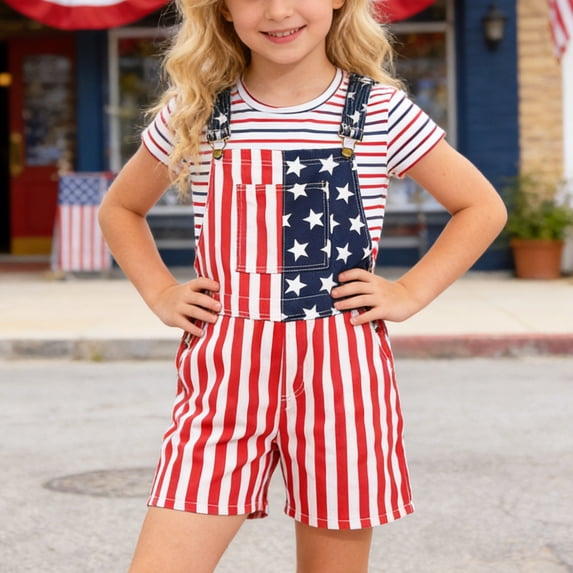 CAIXIA Toddler Baby Girl Boy 4th of July Outfit Overalls Shorts Bow ...