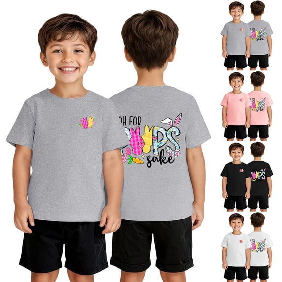 CAIXIA Toddler Boy Easter Outfit Bunny Eggs Short Sleeve T-shirt Top ...