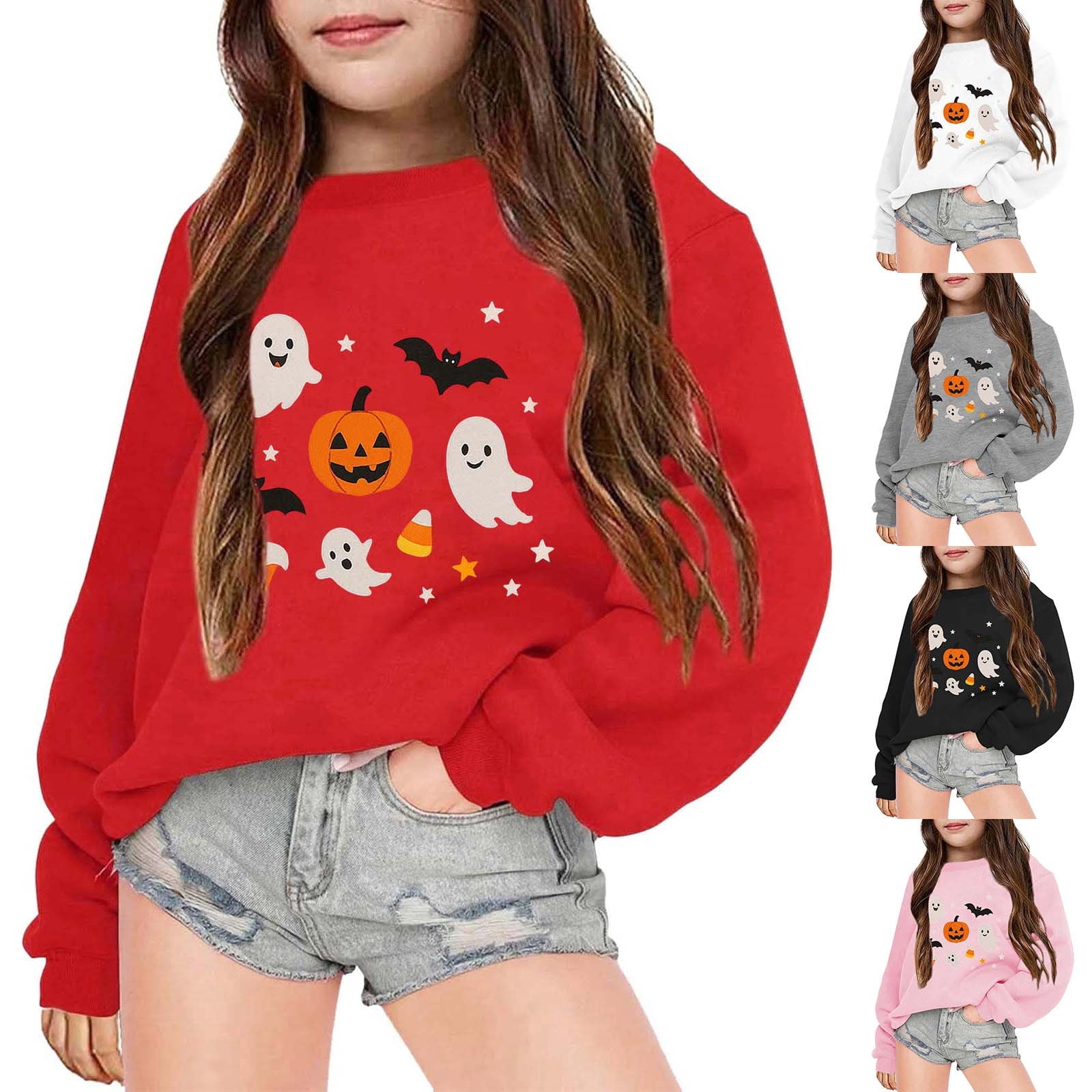 CAIXIA Toddler Girls Sweatshirts Crew Neck Y2k Long Sleeve Solid Color ...