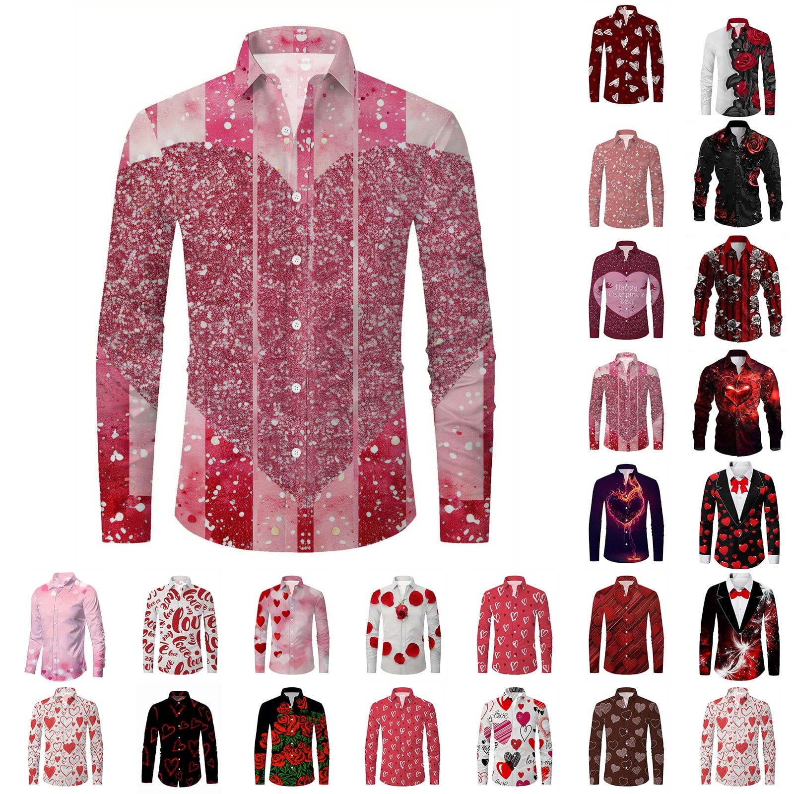 CAIXIA Valentine's Day Christmas Dress Shirts,Casual Xmas Long Sleeve ...