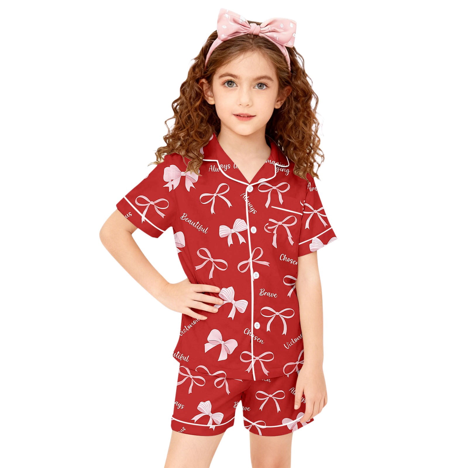 CAIXIA Valentines Day Girls P𝙖𝙟amas Size 7-8 Summer Button Down Silk ...