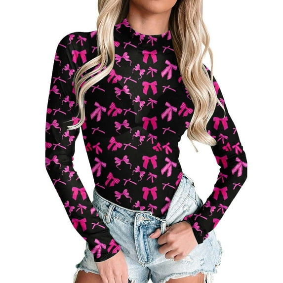 CAIXIA Valentines Day Mesh Long Sleeve Tops For Women Sheer Tee Shirts ...