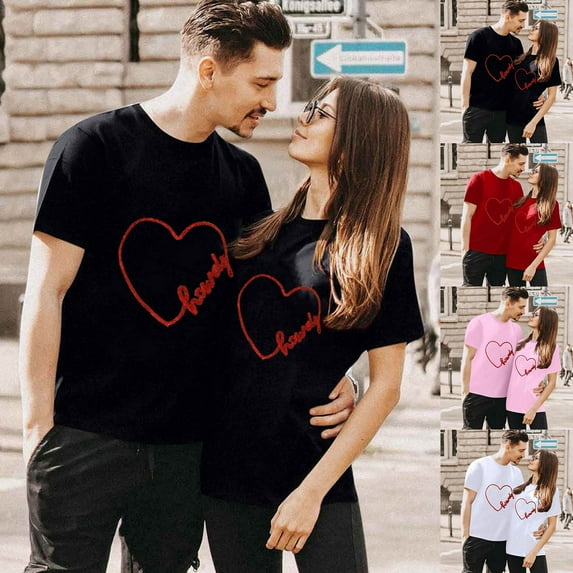 CAIXIA Valentines Matching Couples Shirts for Women Love Heart Print ...