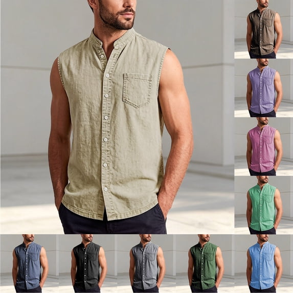 CAIXIA Vest Tops for Women, Cotton Linen Button Down Sleeveless Shirts ...