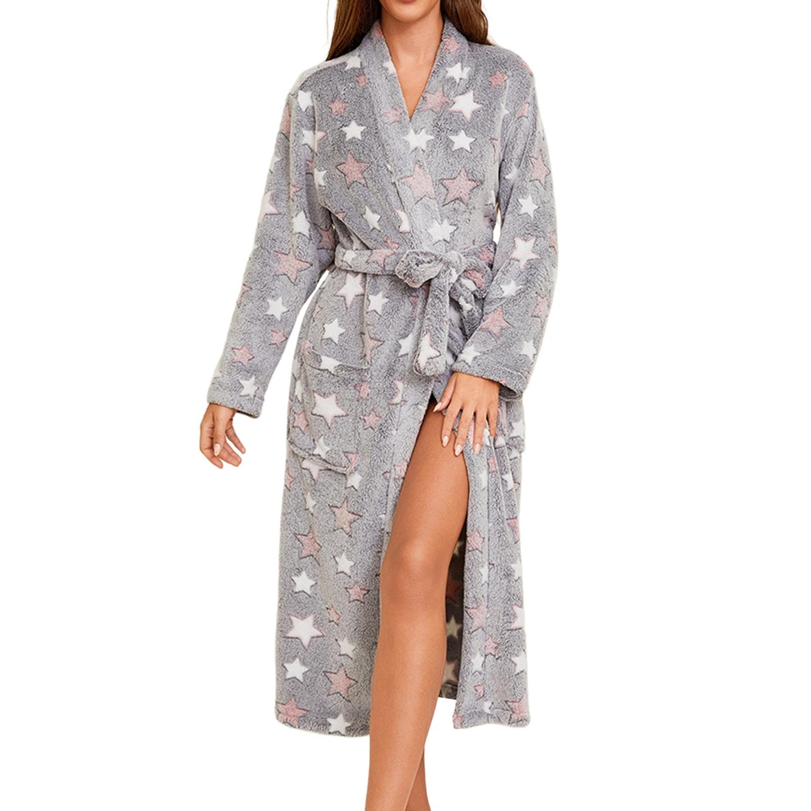 CAIXIA Warm Robes For Women Women's Robe Long Sleeve Soft Bathrobe Cozy ...
