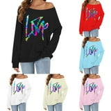 CAIXIA Woman's Sweatershirt Lips Love Print Causal Blouse Off The ...