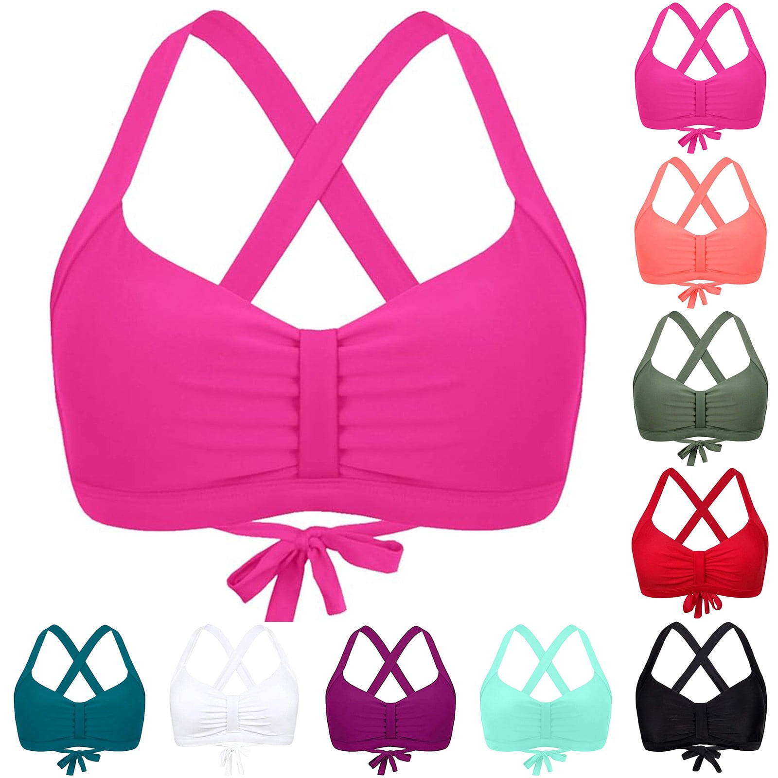 CAIXIA Women Bikini Tops Lace Up Back Criss Cross Push Up Swim Crop Top ...