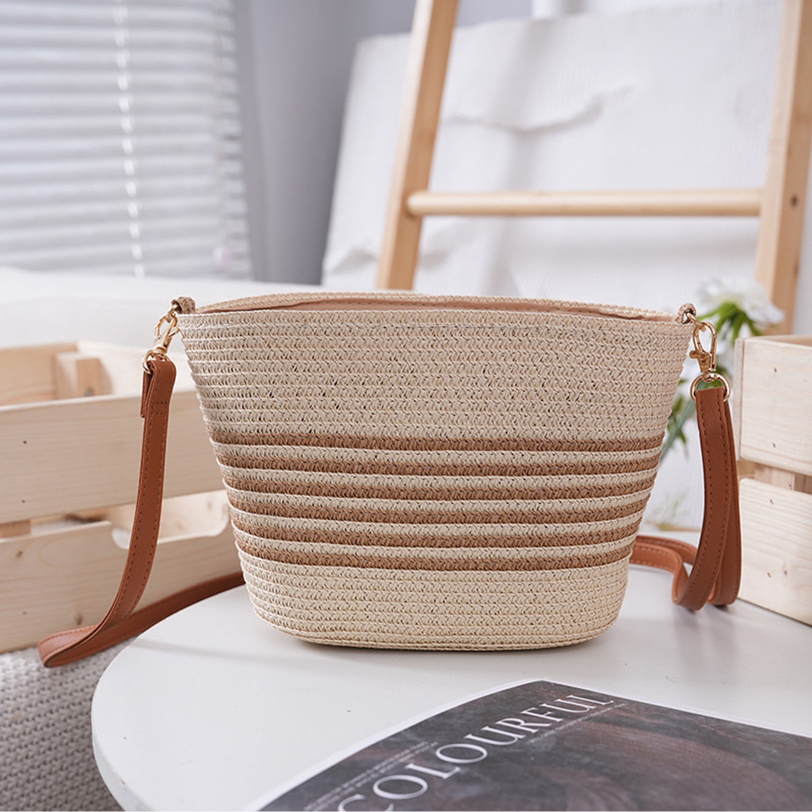 CAIXIA Women Boho Straw Woven Shoulder Crossbody Bag Casual Stylish ...