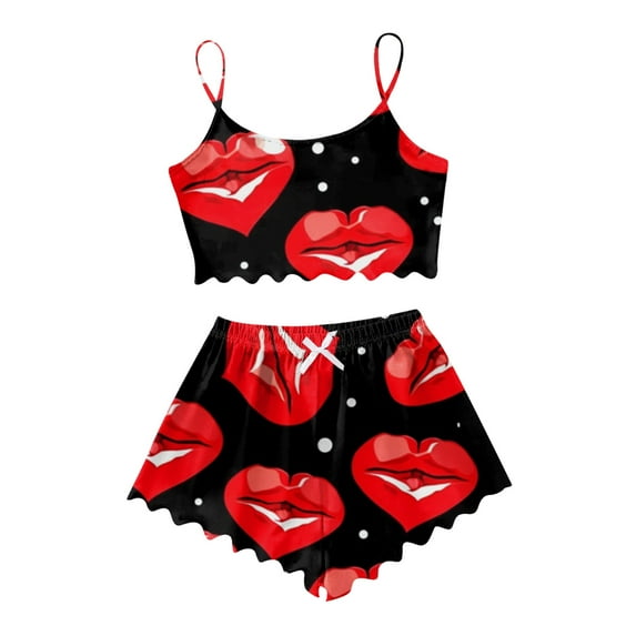 CAIXIA Women Cami Pajama Set Women's Valentine Floral Lace Trim Short ...