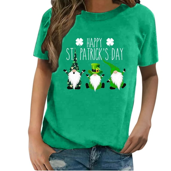CAIXIA Women T Shirts Cotton Saint Patricks Day Short Sleeve Four Leaf ...