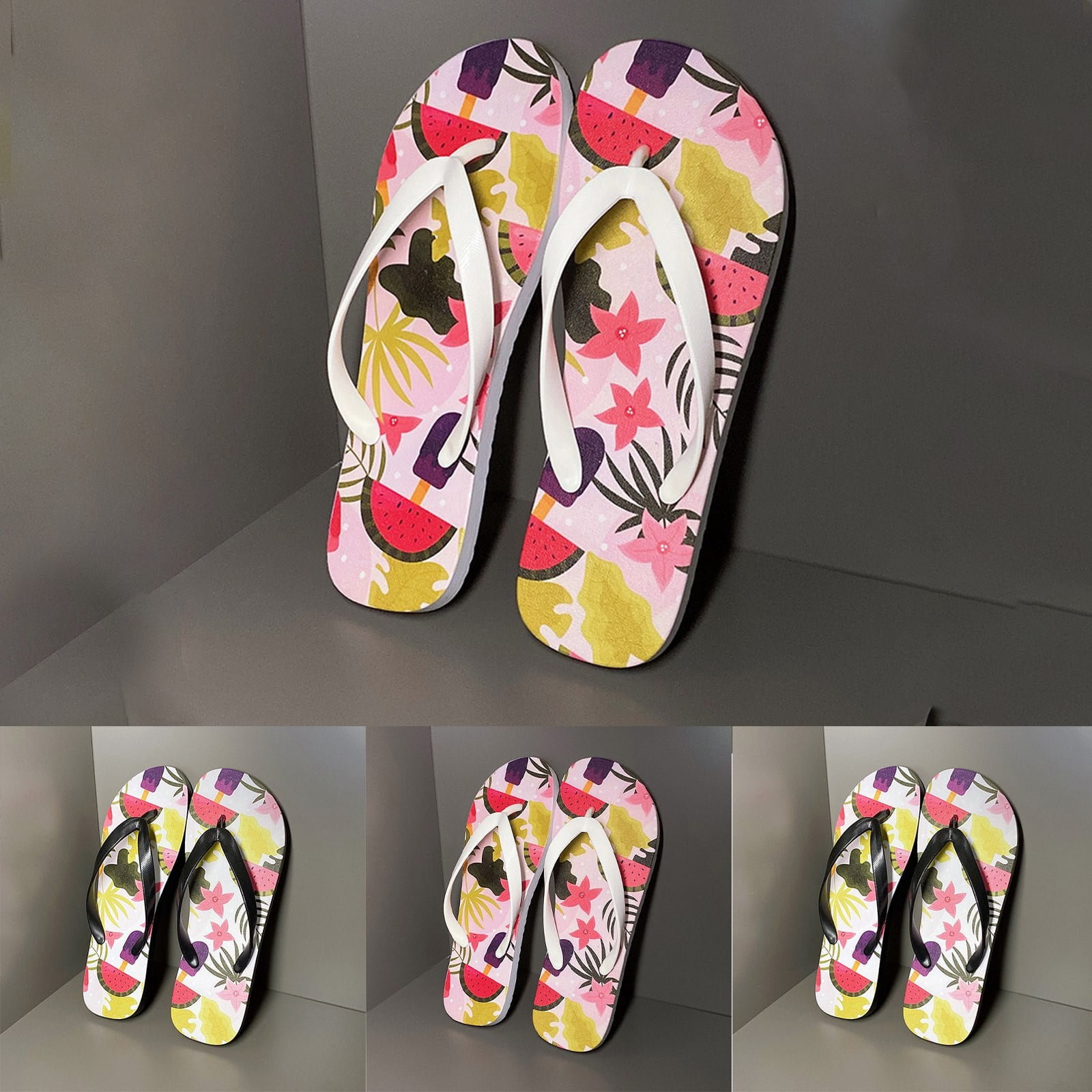 CAIXIA Womens Flip Flops Rainbow Colorful Lightweight Cushioned ...