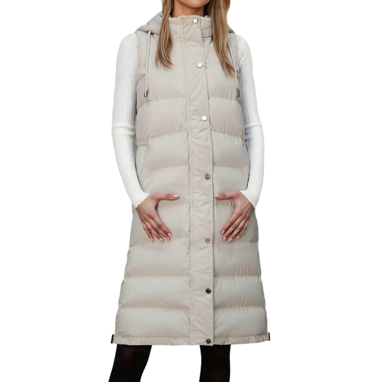 CAIXIA Women's Long Vests Sleeveless Lightweight Zip Puffer Jacket ...