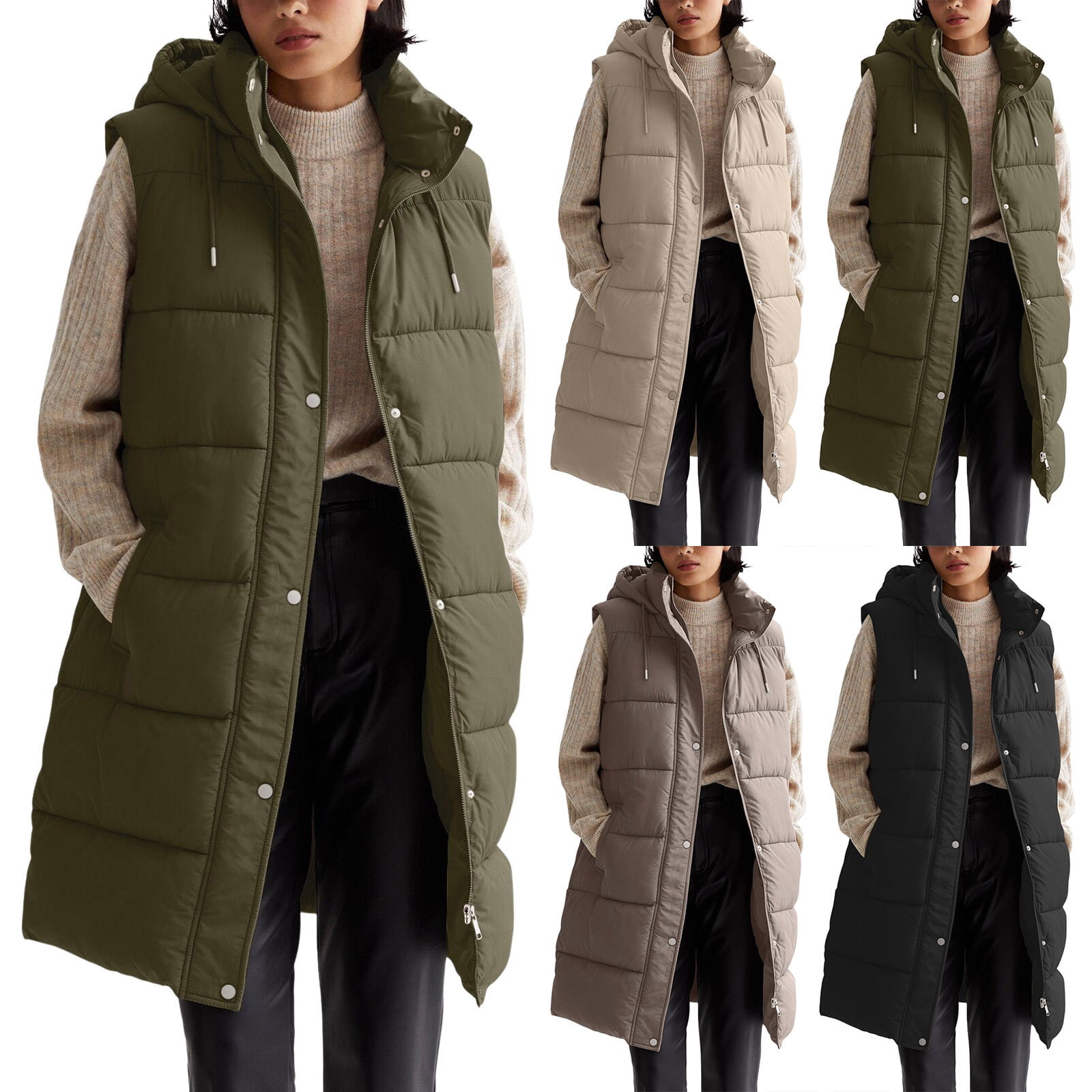 CAIXIA Women's Long Vests Sleeveless Lightweight Zip Puffer Jacket ...