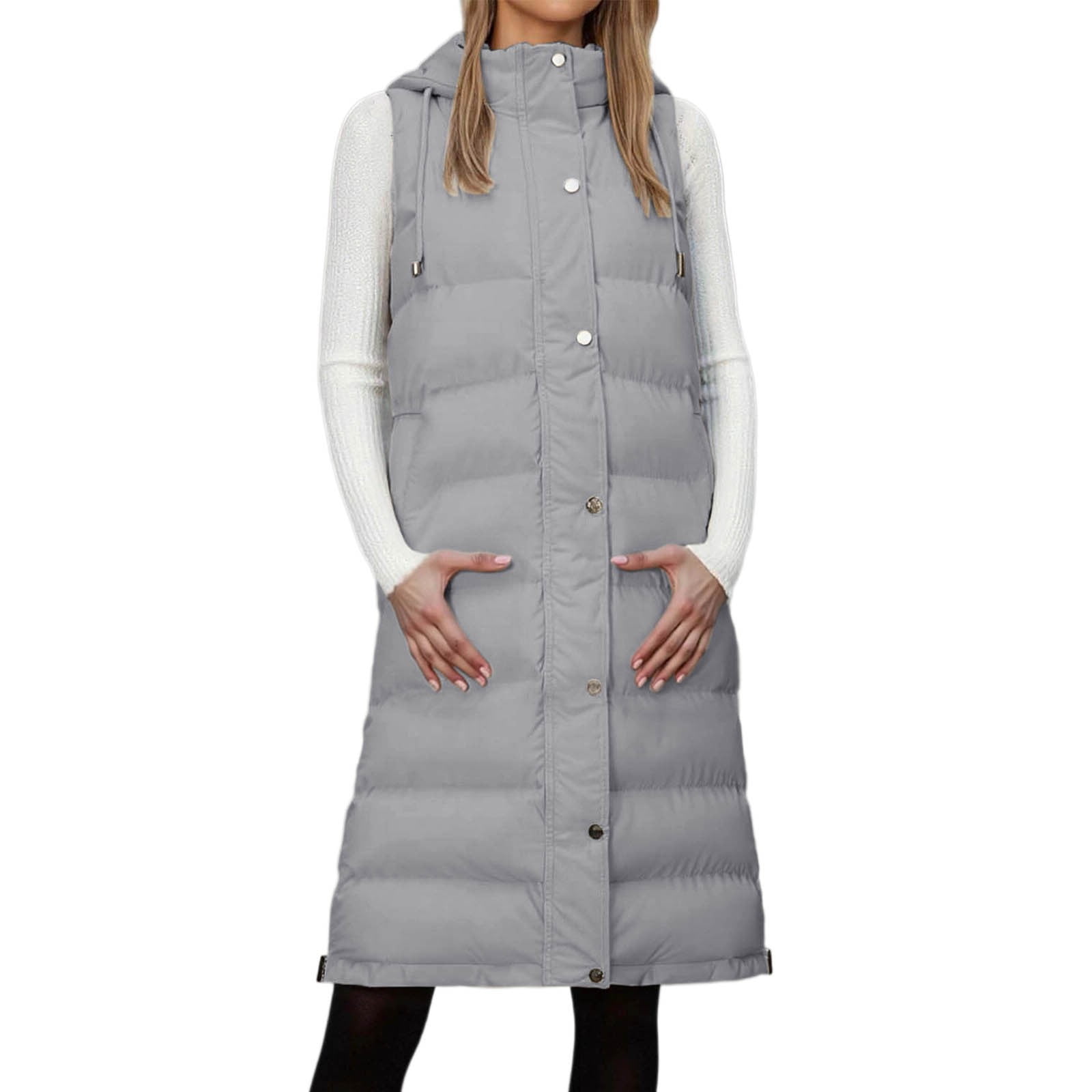 CAIXIA Women's Long Vests Sleeveless Lightweight Zip Puffer Jacket ...