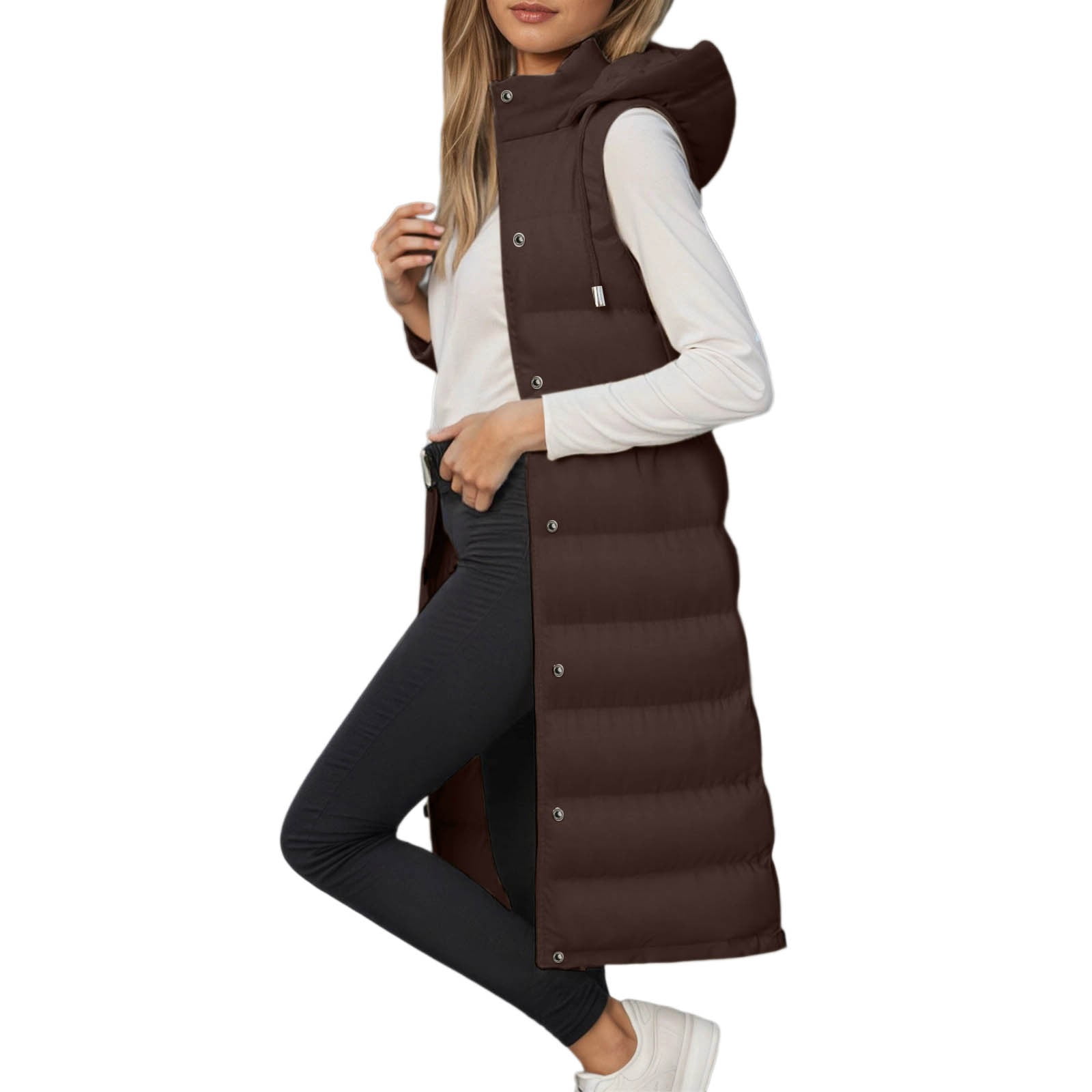 CAIXIA Women's Long Vests Sleeveless Lightweight Zip Puffer Jacket ...